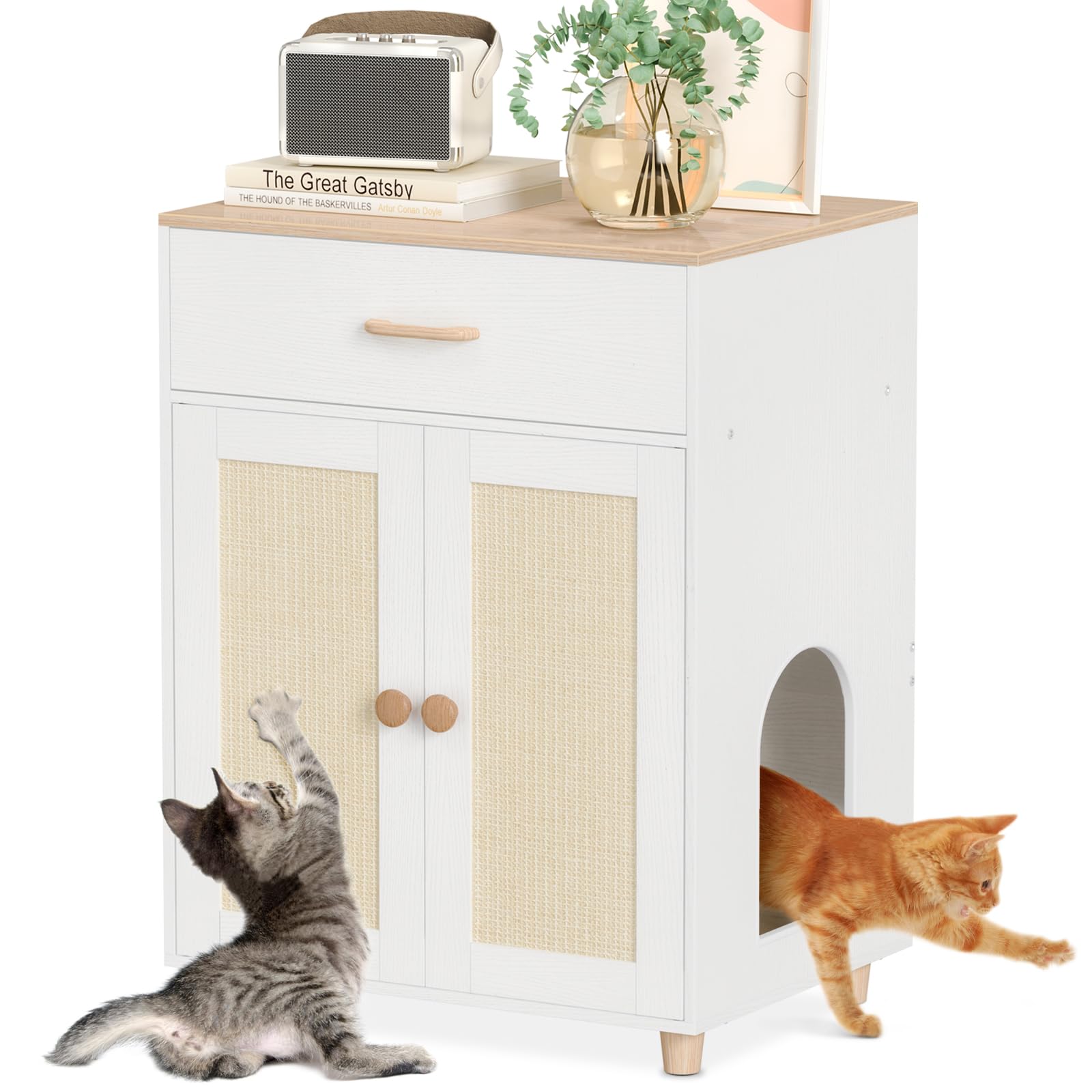 Amazon.com : Snughome Cat Litter Box Enclosure with Drawer, Cat Litter ...