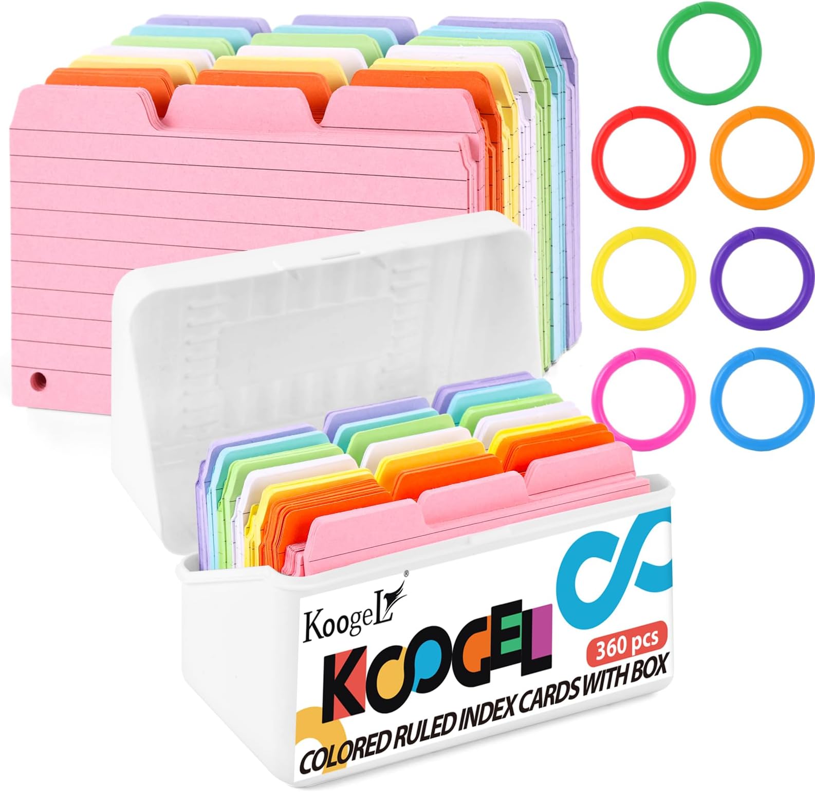 Amazon.com : Koogel Index Card Storage Box Set, 350PCS Tabbed Index ...