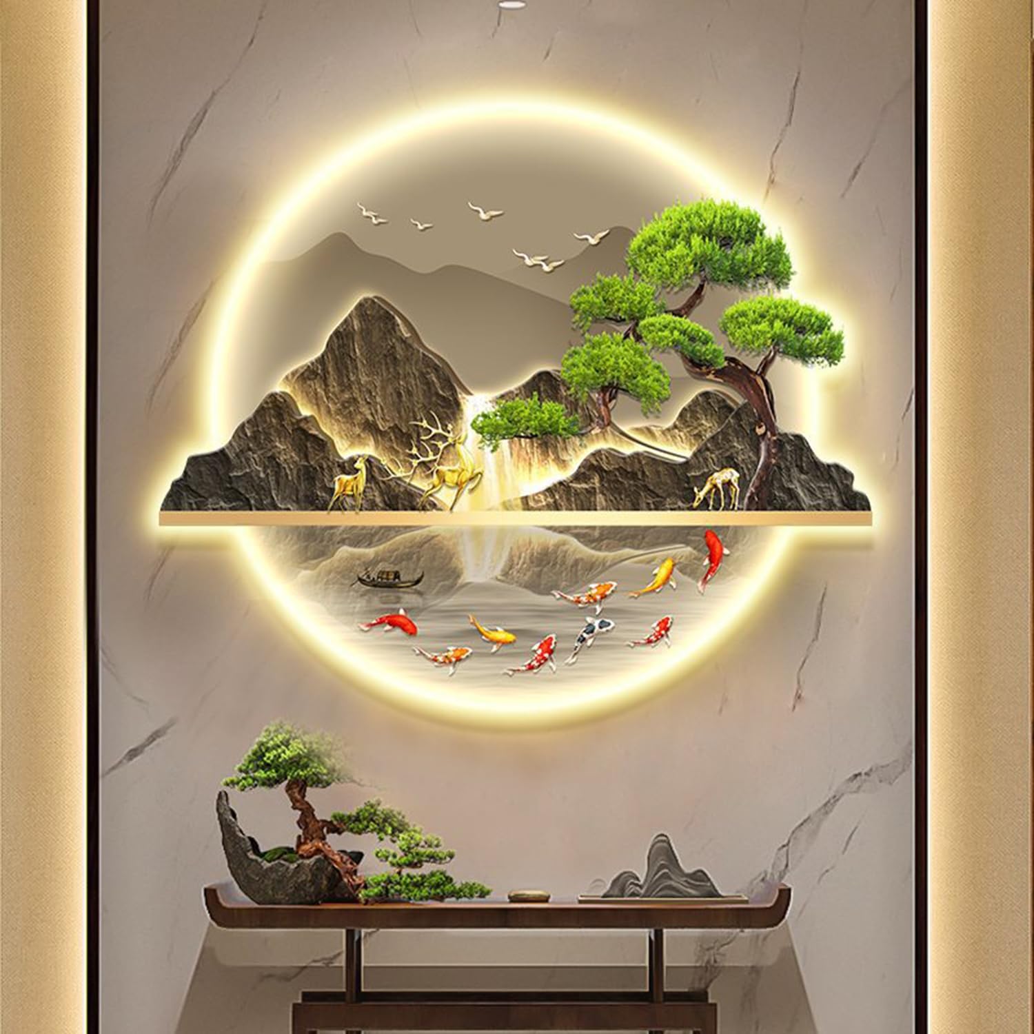 Wall Hanging Art with LED Light - 3D Pine Landscape Mural Lamp ...