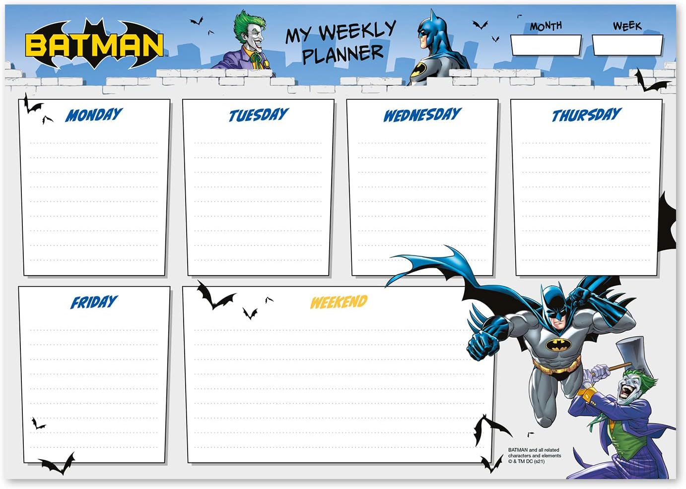 Grupo Erik Batman Weekly Planner A4 | Batman Calendar | Family Calendar ...