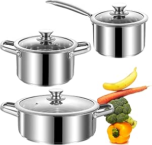 SHEUMNT Stainless Steel pots and Pans Set, 6 PCS Nonstick Induction ...