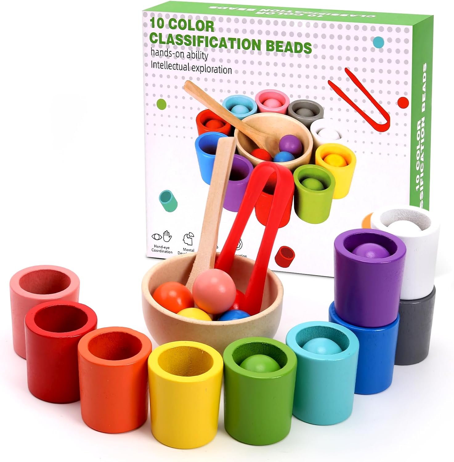 Amazon.com: ASFHJP 10 PCS Rainbow Balls in Cups, Mini Wood ...