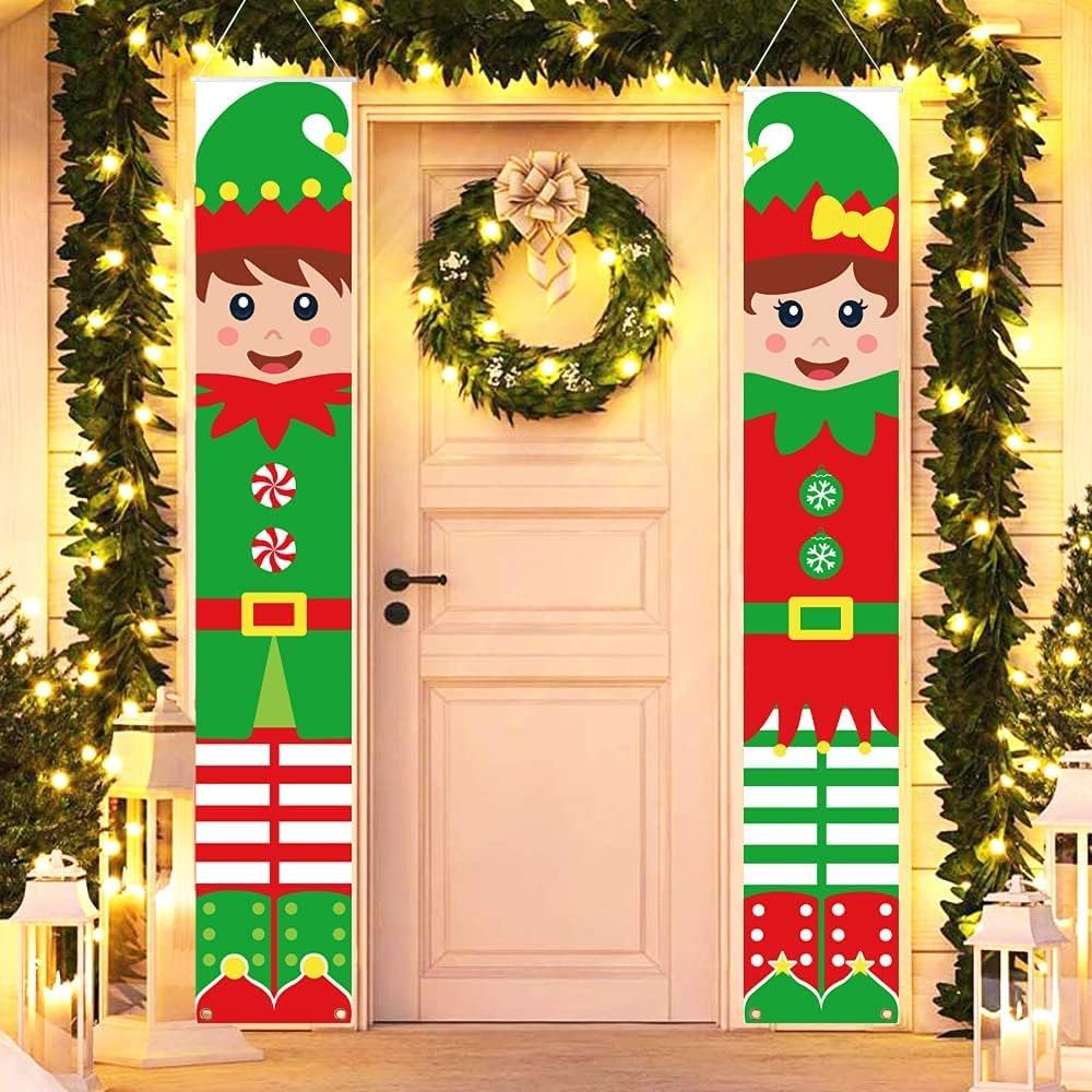 Amazon.com: Elf Christmas Door Decorations Christmas Banner Christmas ...