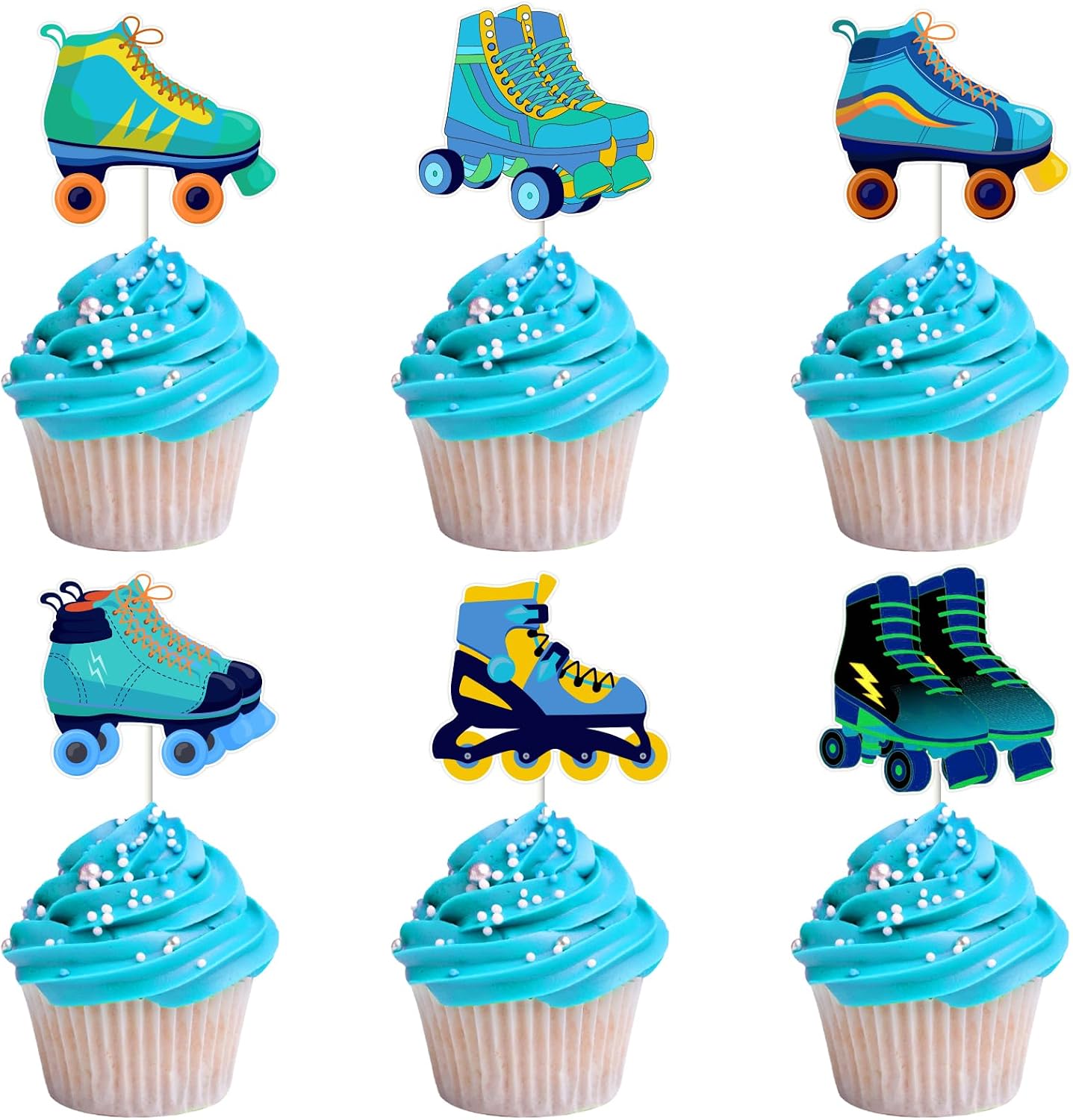 Amazon.com: Fangleland 36 Pcs Roller Skates Cupcake Toppers for Boys ...