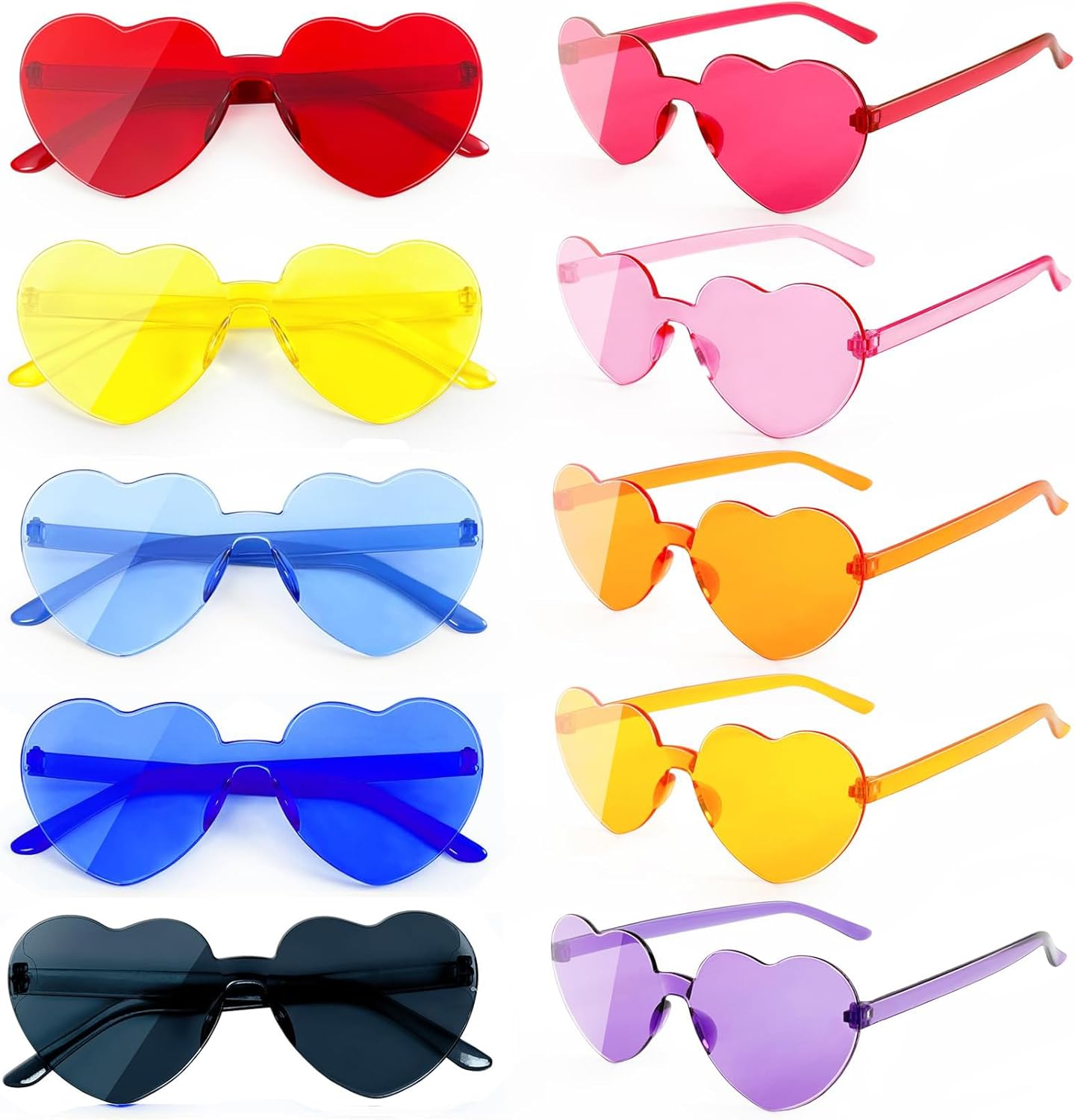 10pcs Heart Sunglasses, Rimless Love Shaped Glasses, Hippie Colorful ...