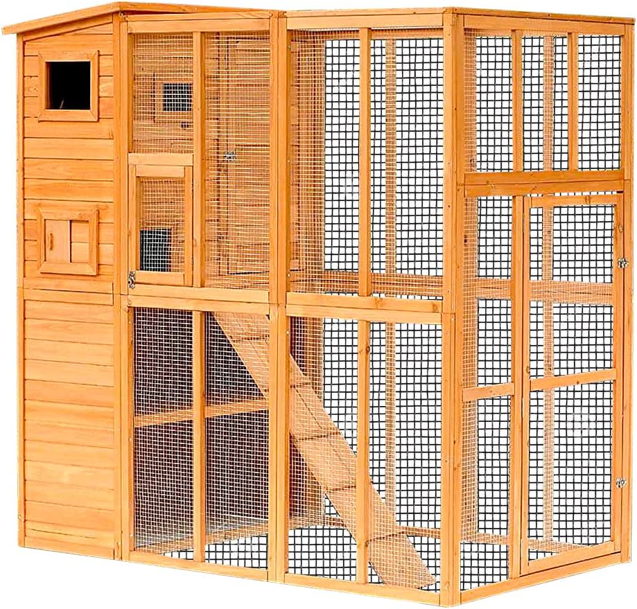 InTheMarket Cat Camp with a large run, fully enclosed, multi-tier house ...