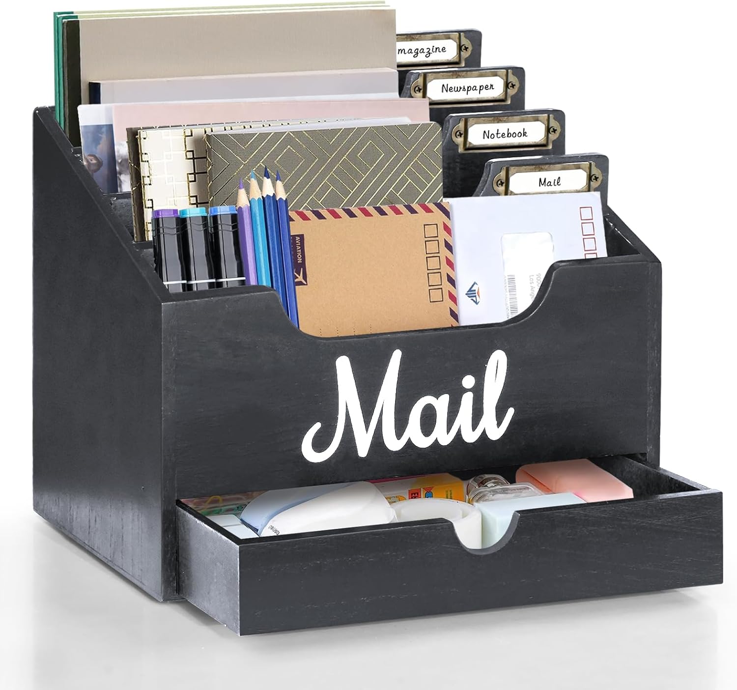 Amazon.com: Desktop Mail Organizer with 4 Large Compartments and Drawer ...