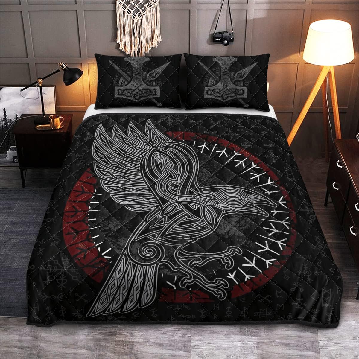 Amazon.com: Raven Rune Viking Quilt Bed Set - Bedding Throw for Twin ...