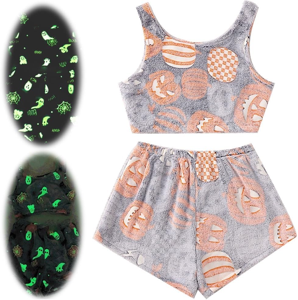 Utrum Spooky Vest Pajama Set, Halloween Glow-in-The-Dark Vest Pajamas ...