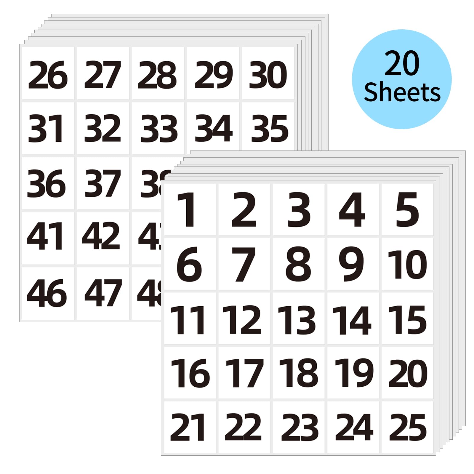 Amazon.com : STARLIBOO White Consecutive Number Stickers 1-50, 1.5 inch ...
