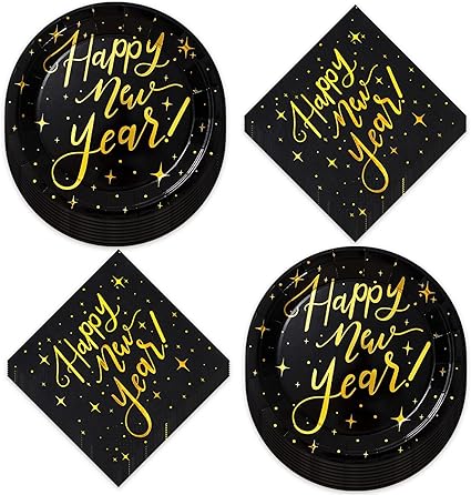 Amazon.com: Whaline Happy New Year Party Supplies Tableware Set 50Pcs ...