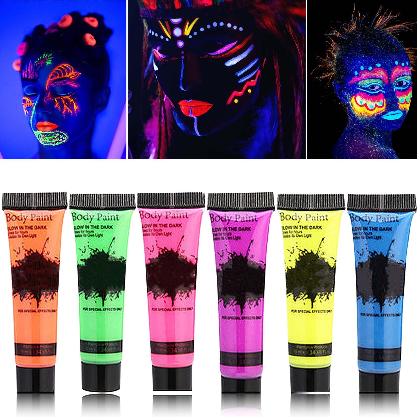 Amazon.com: Glow in The Black Light Face & Body Paint, Neon Glow ...