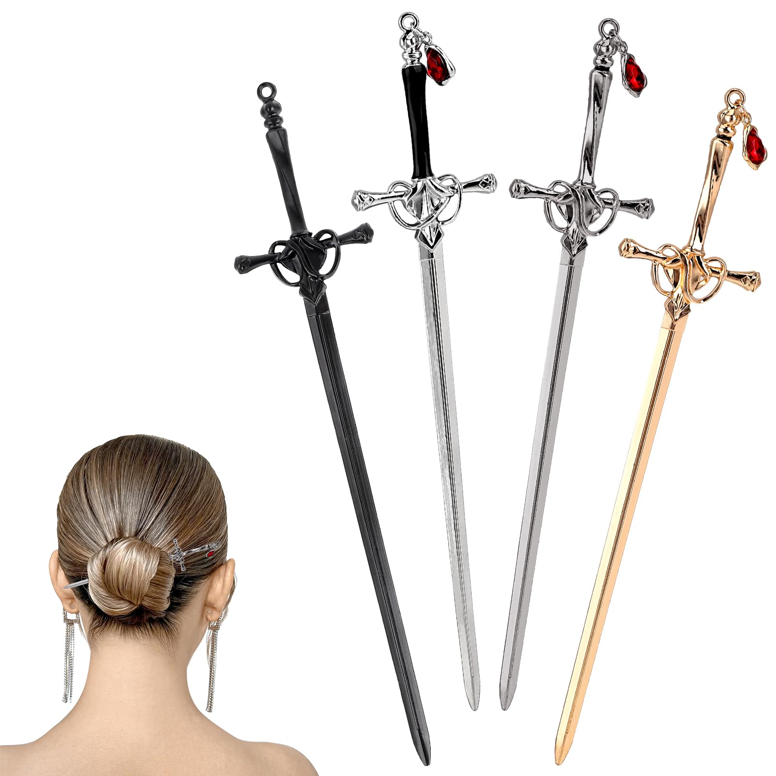 Amazon.com : Qianyu 4 Pcs Ancient Style Sword Hair Chopsticks Chinese Style Hair Sticks for Bun ...