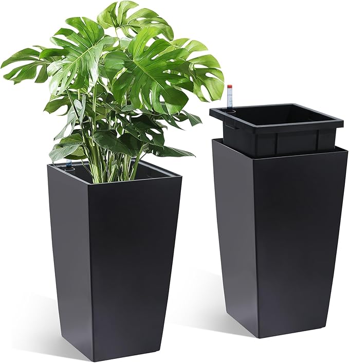 Tall Planters Set of 2, 16 Inch Modern Planter Pots with Drainage Holes ...