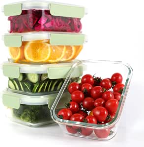 Amazon.com: 5 Pack 36 OZ Glass Food Storage Containers, Glass Meal Prep ...
