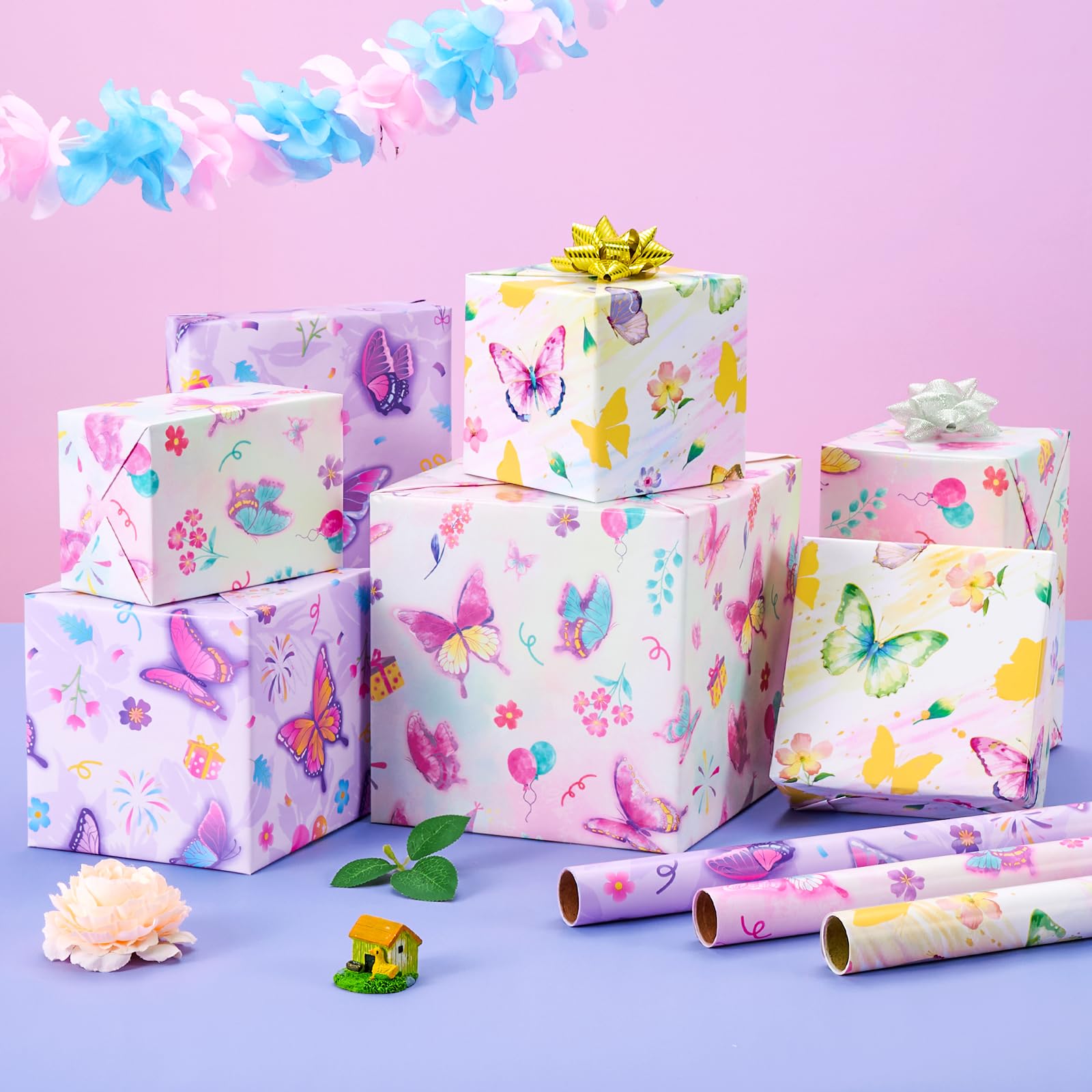 Snapklik.com : WERNNSAI Butterfly Wrapping Paper Rolls - 3 Short Rolls ...