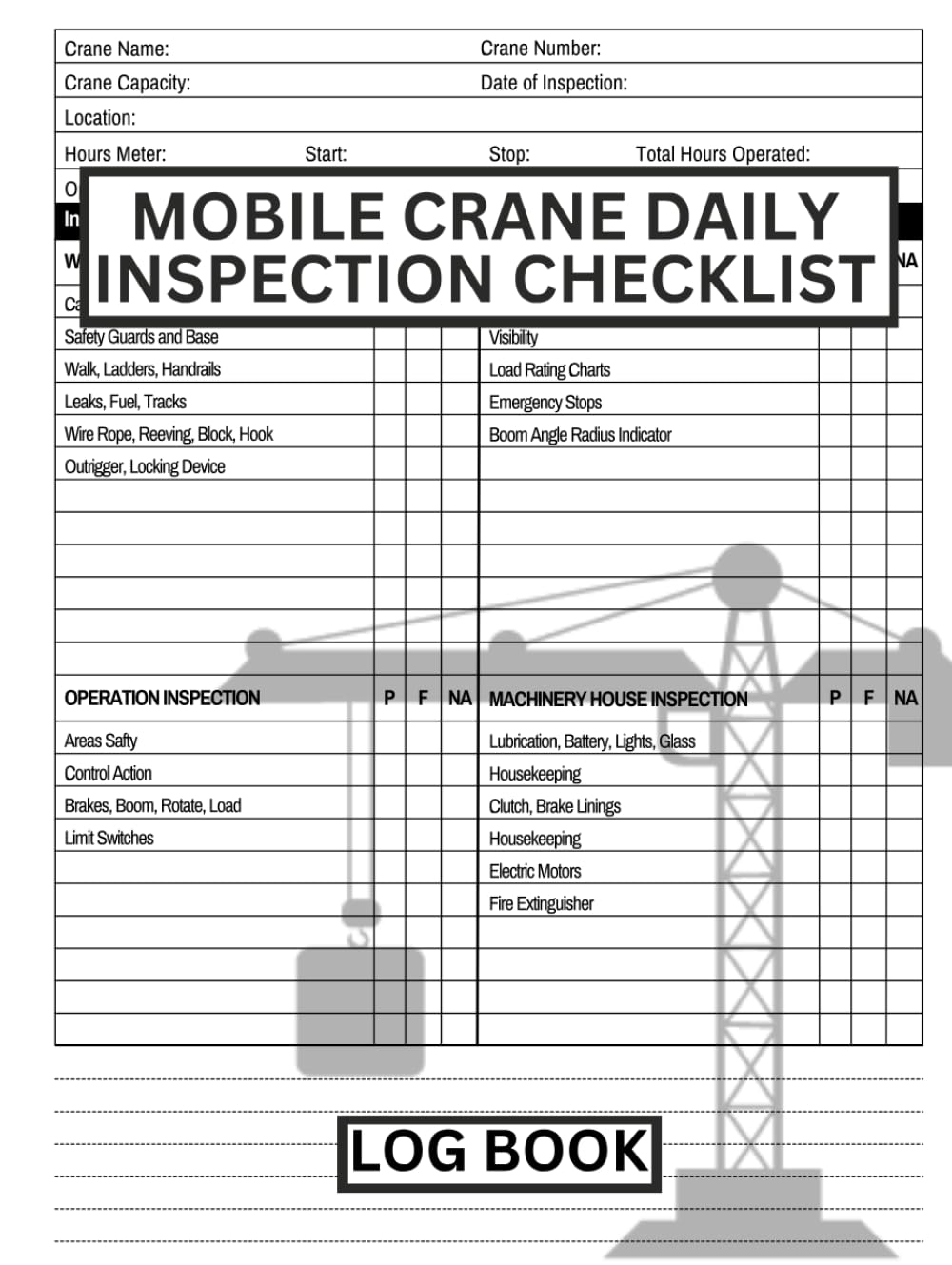 Mobile Crane Daily Inspection Checklist: Cute Log Book Gift for Crane ...