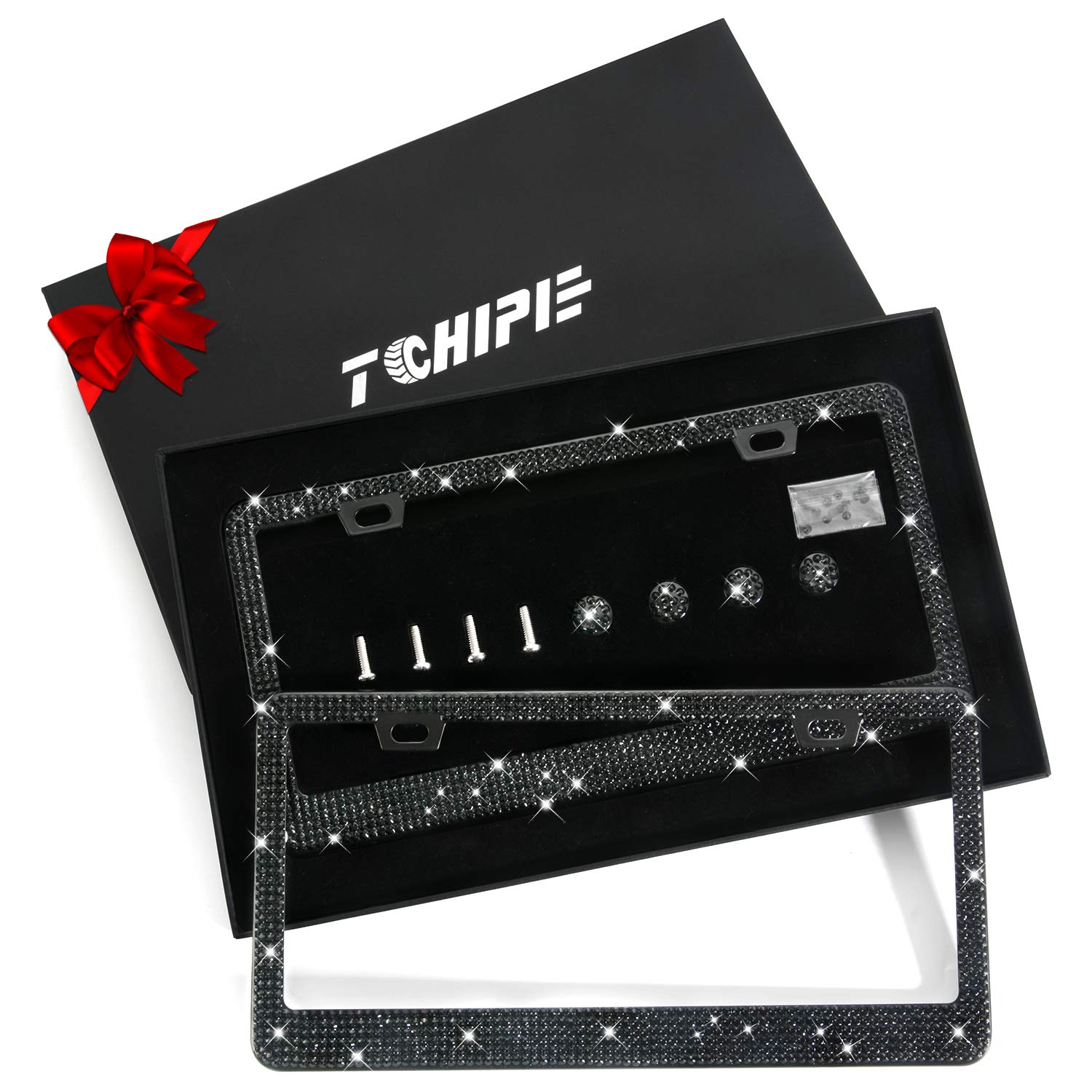 Tchipie 2 Pack Black Bling Rhinestone License Plate Frames for Women ...