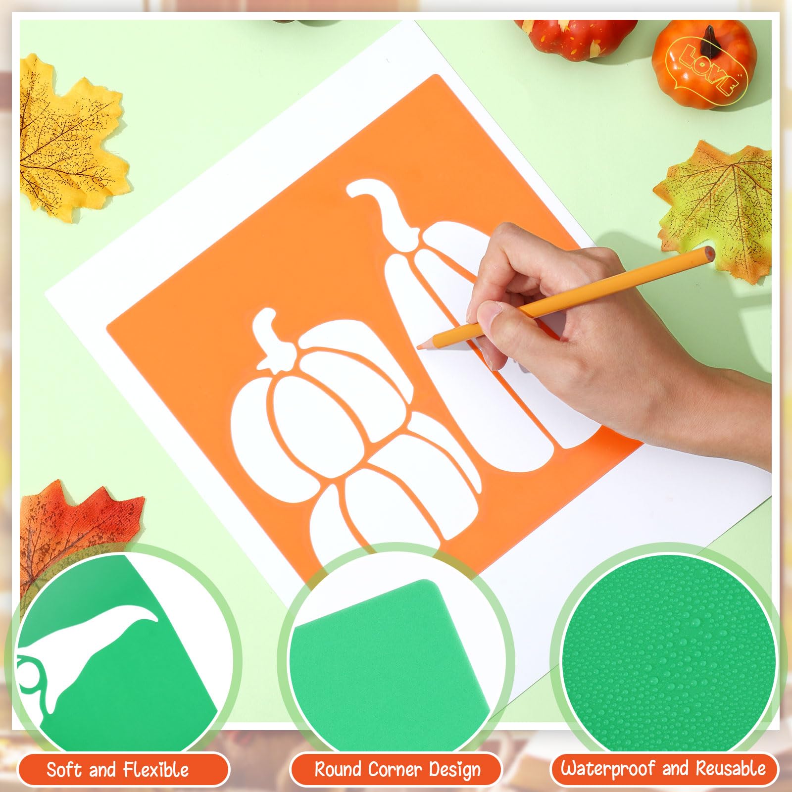 Snapklik.com : 24 Pcs Fall Stencil Set 8 X 8 Inch Plastic Drawing ...