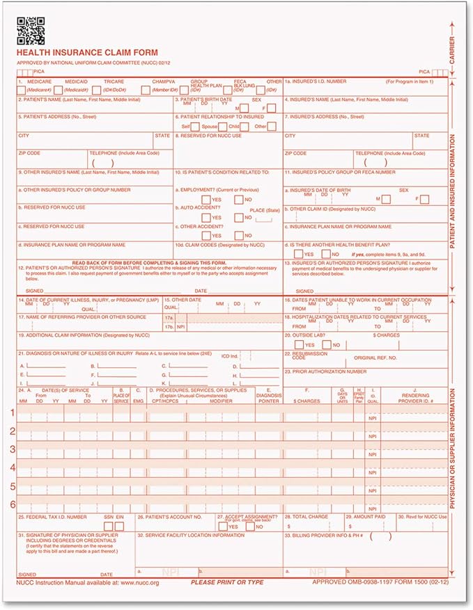 Amazon.com : TOPS Health Insurance Claim Forms for Laser Printer, 8.5 x ...