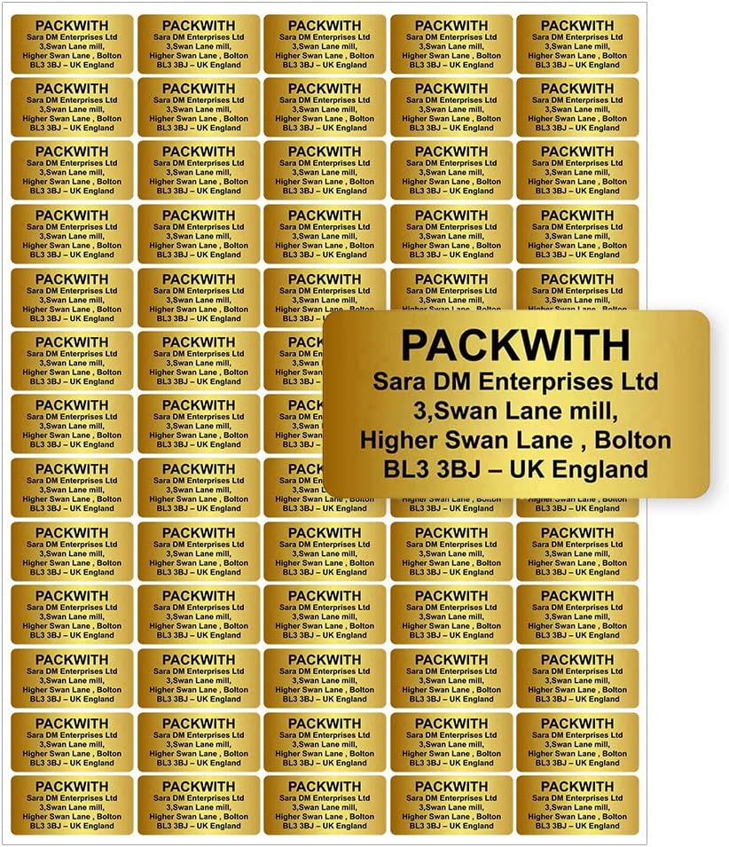 Gold Personalised Printed Address Labels 60 Labels Per Sheet A4 (38 x ...