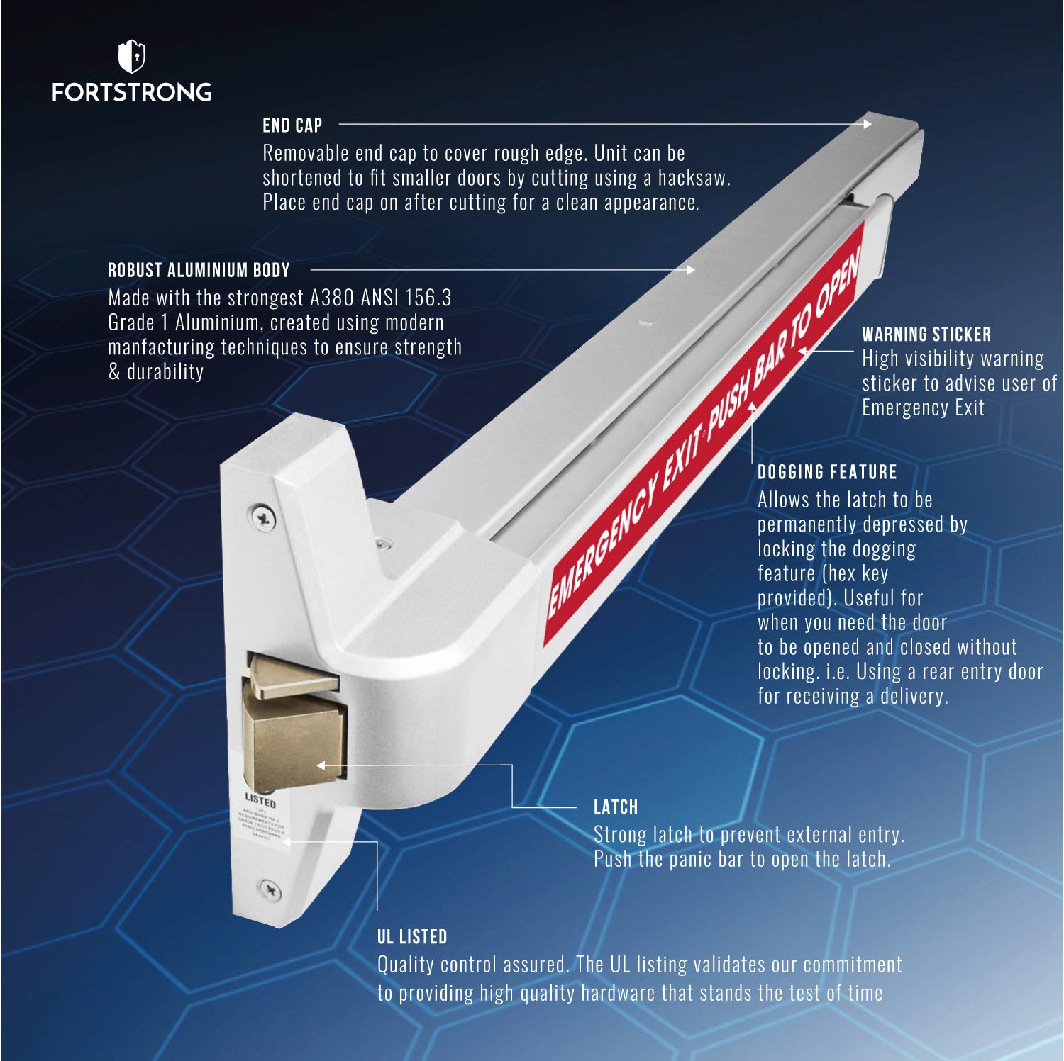 In Emergency Push Bar To Open Labels Emergency Escape Security Steel