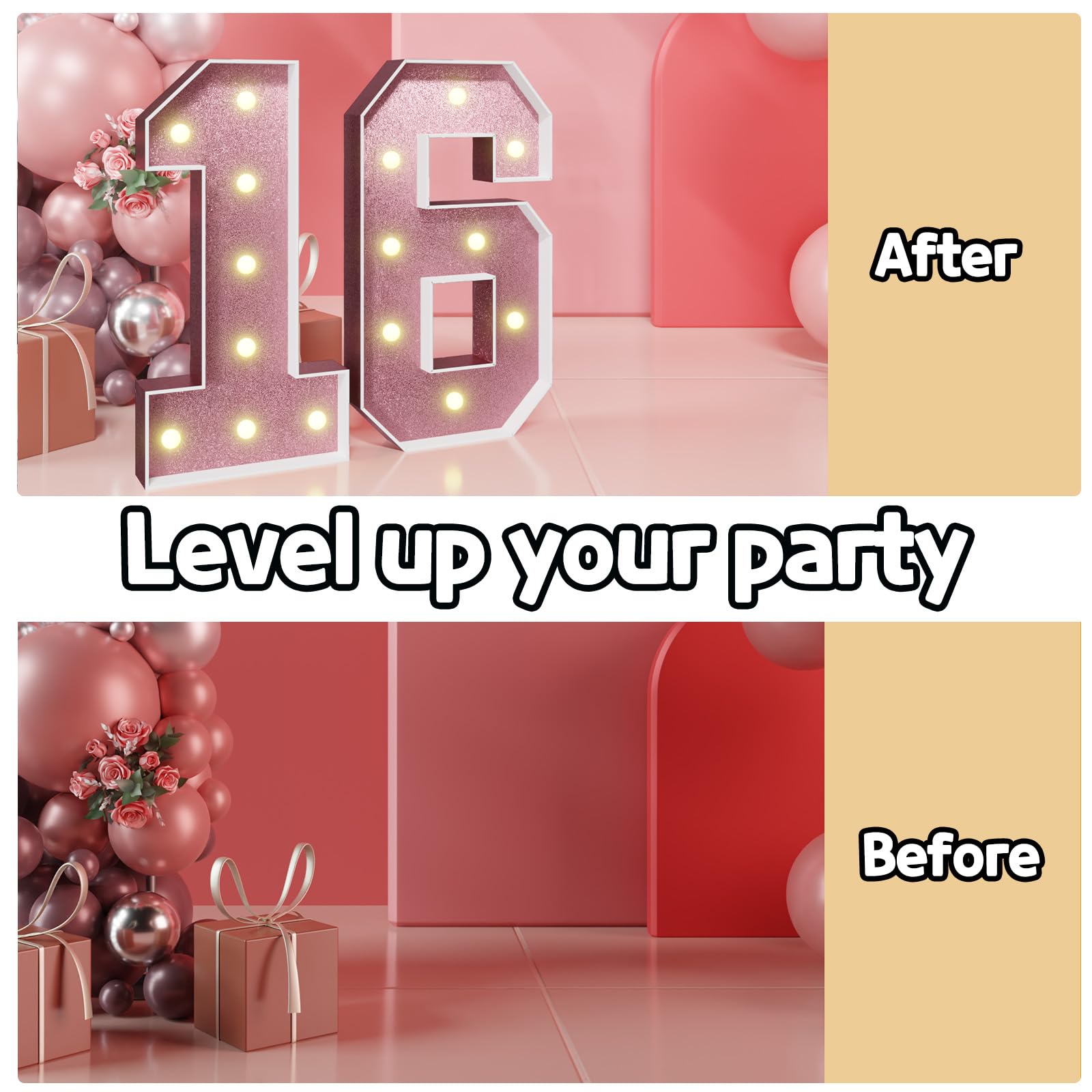 Party Backdrop Decorations Imprsv 3FT Rose Gold Marquee Numbers - DIY ...
