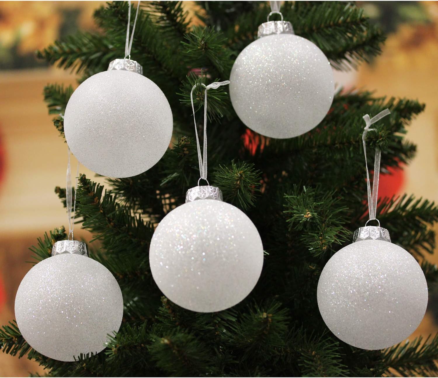 Amazon.com: 4E's Novelty White Snowball Christmas Ornaments Set of 12 ...