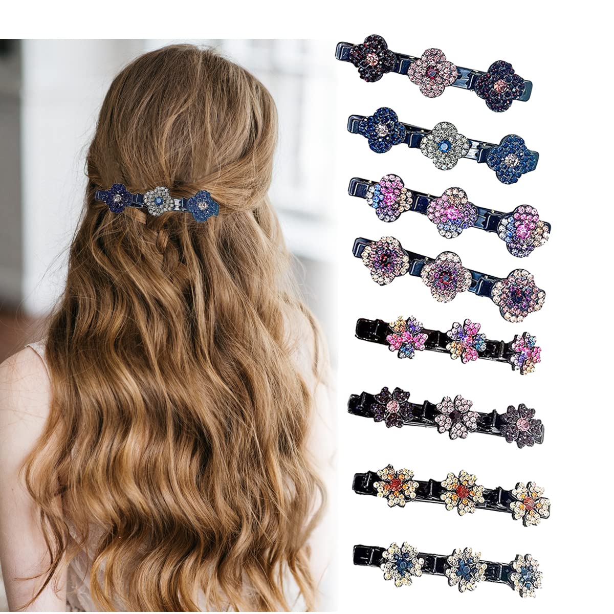 Amazon.com : Aaiffey Sparkling Crystal Stone Braided Hair Clips,Satin ...