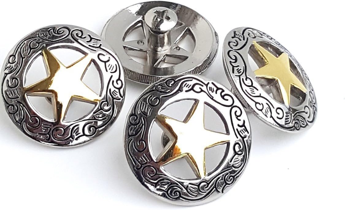 Amazon.com: 4 Pc Set of 1 1/8" Engraved Silver Gold Star Concho