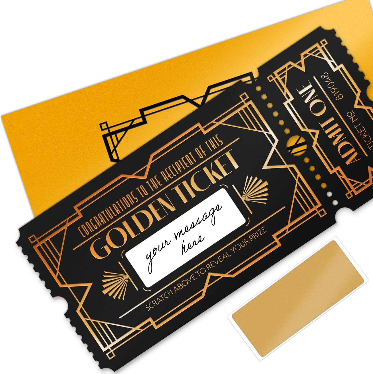 Ashton and Wright - Golden Ticket Scratch Off Card with Gold Envelope - Personalised Blank ...