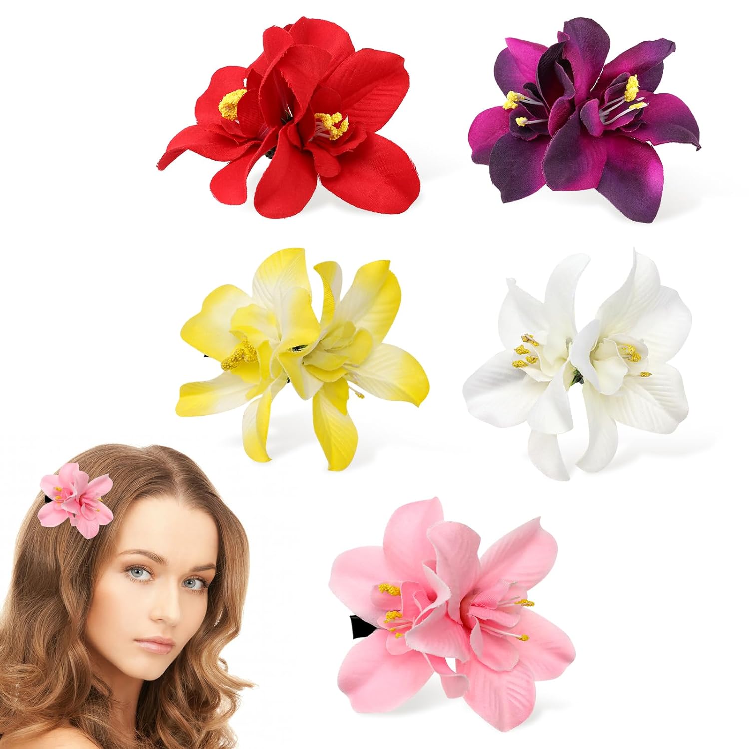 Amazon.com : 5 Pcs Hawaiian Flower Hair Clips for Women Flower Hair ...