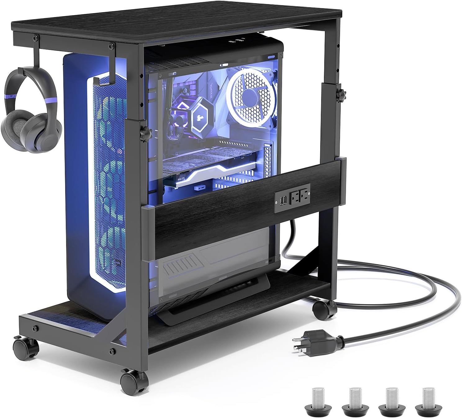 Amazon.com: Height Adjustable Computer Tower Stand with Charge Station ...