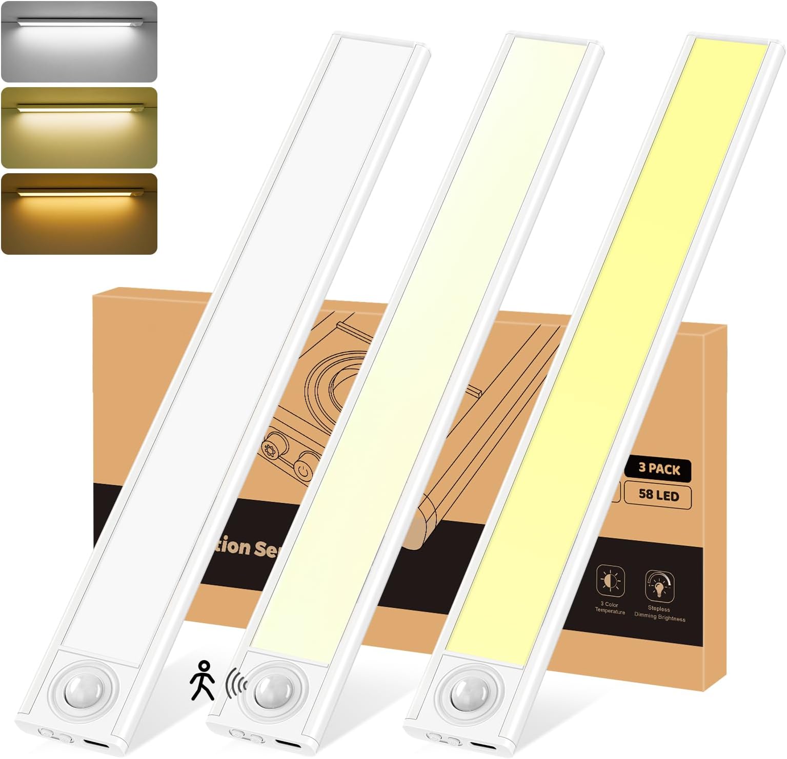 Under Cabinet Kitchen Lights, 30cm 58LEDS Motion Sensor lights indoor ...