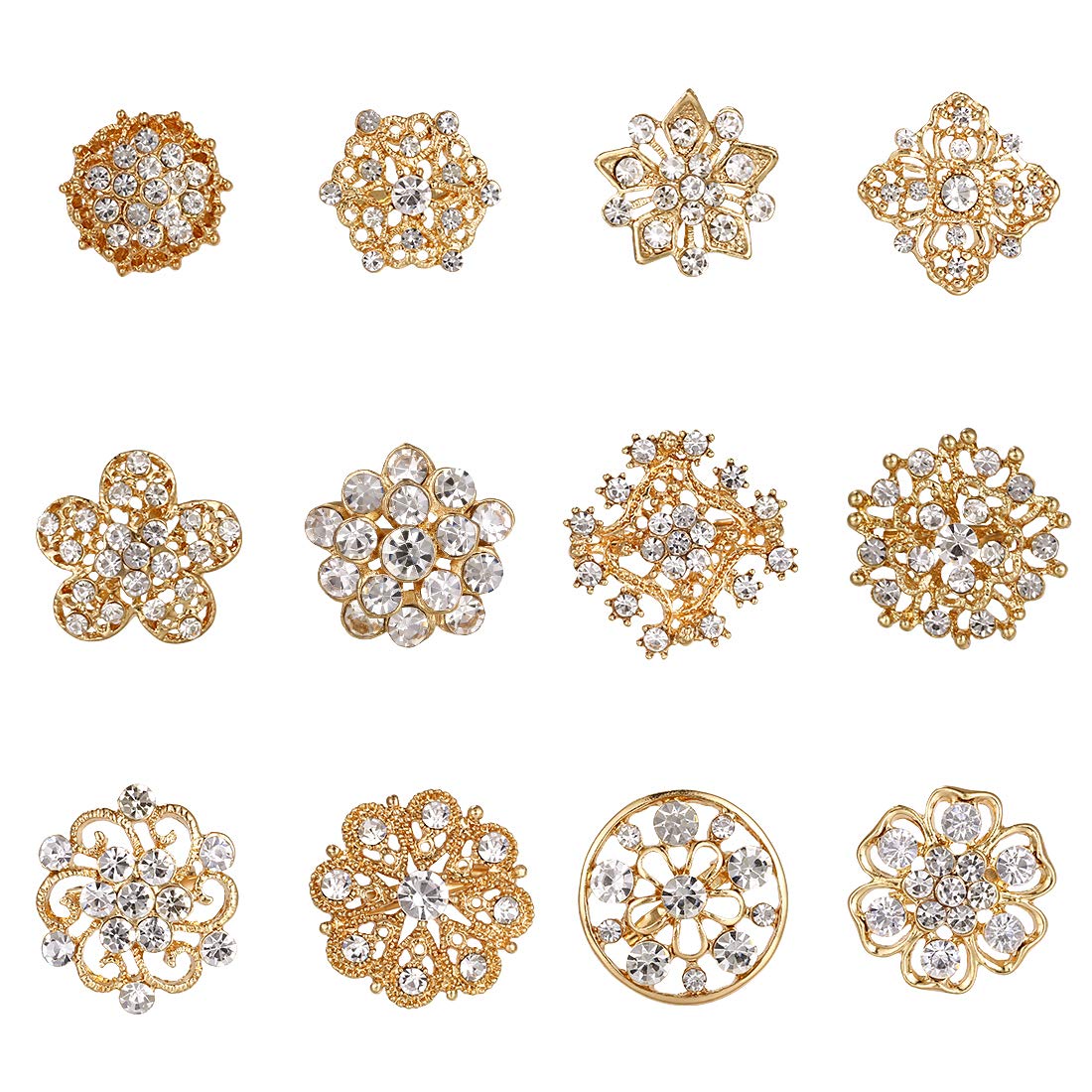 Amazon.com: Lot 12pc Small Size Rhinestone Crystal Brooches Pins Set ...