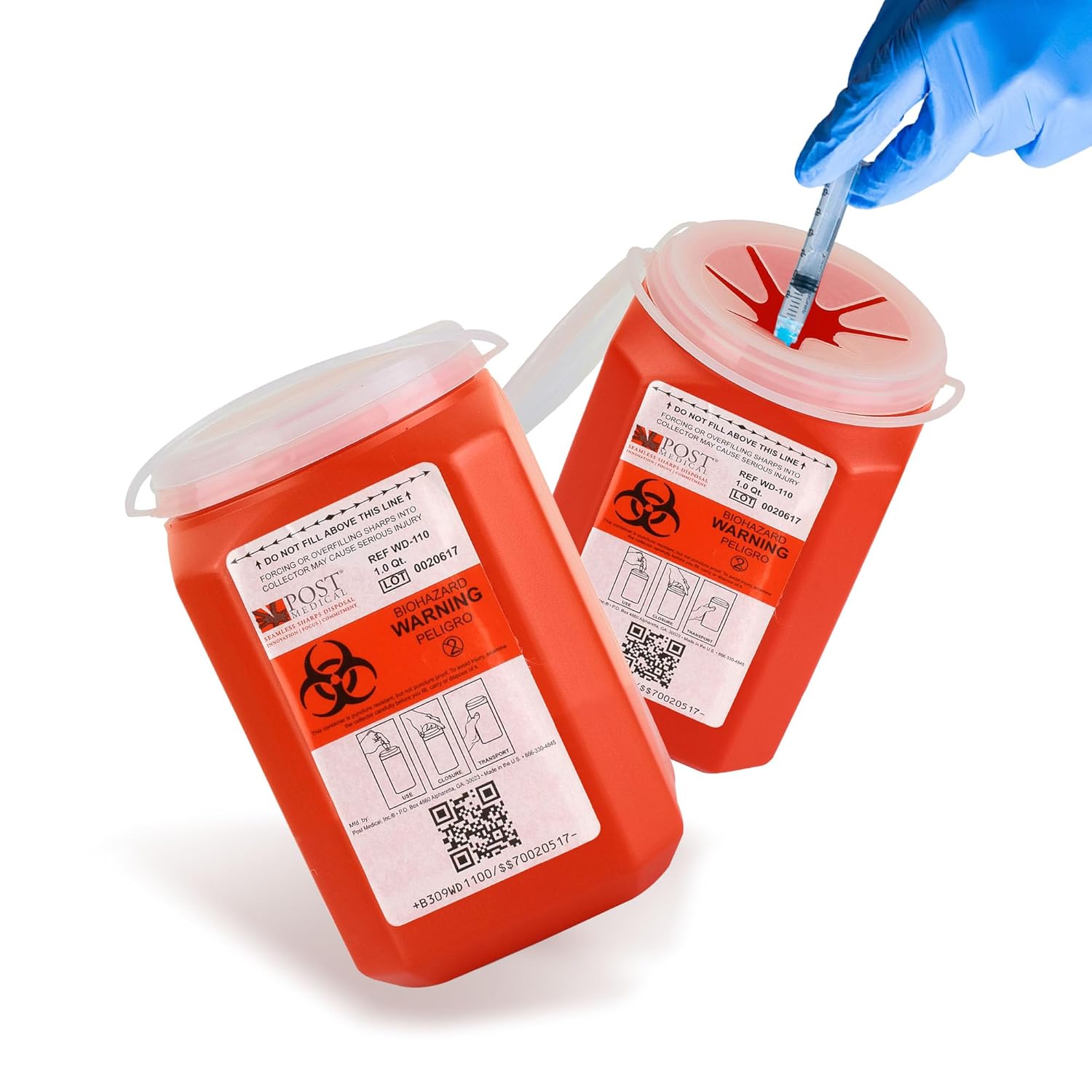 Post Medical Sharps Disposal Container - 1.0 Quart, Puncture-Resistant ...