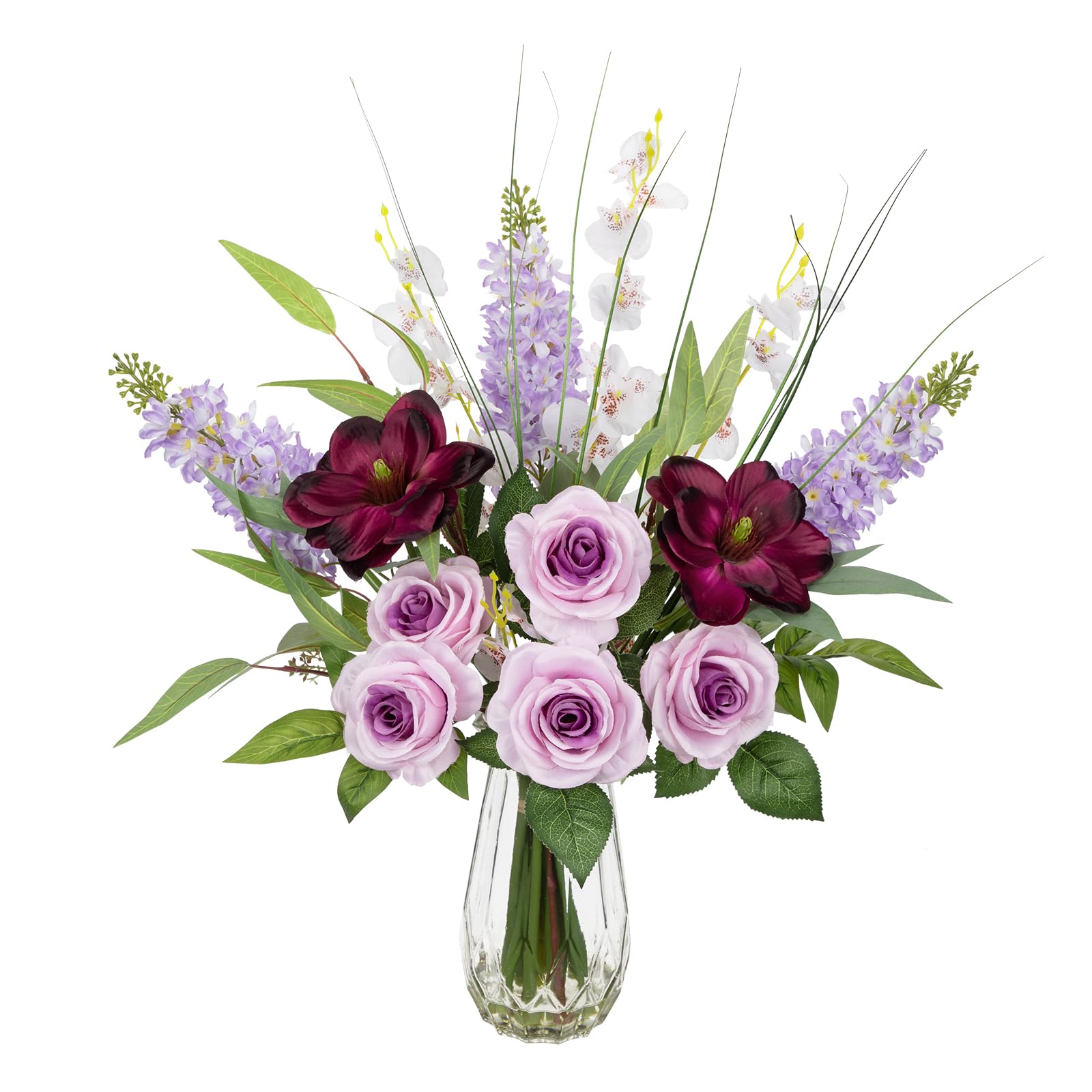 Arborus Artificial Flowers with Vase, Mixed Purple Rose Lilacs Potted ...