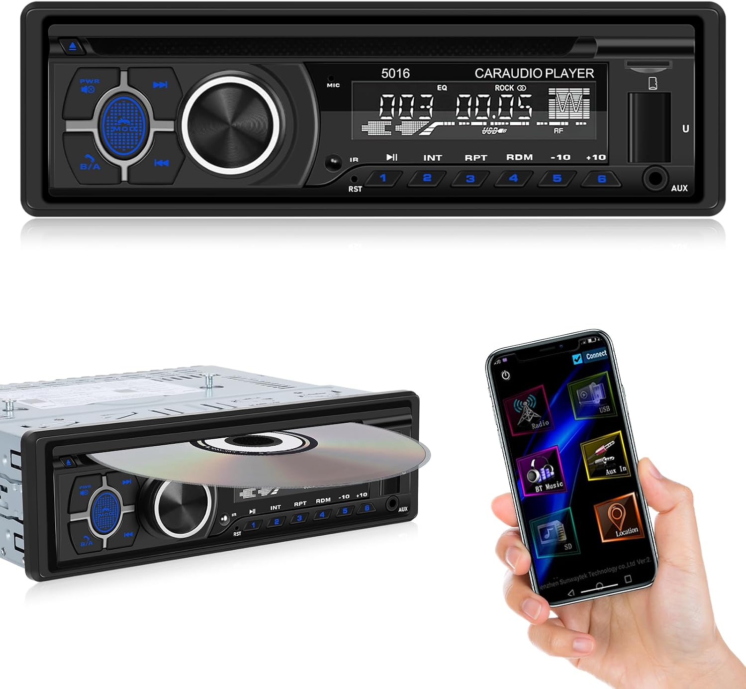 Techschermo Single Din Car Stereo with CD DVD Player - Bluetooth Car ...