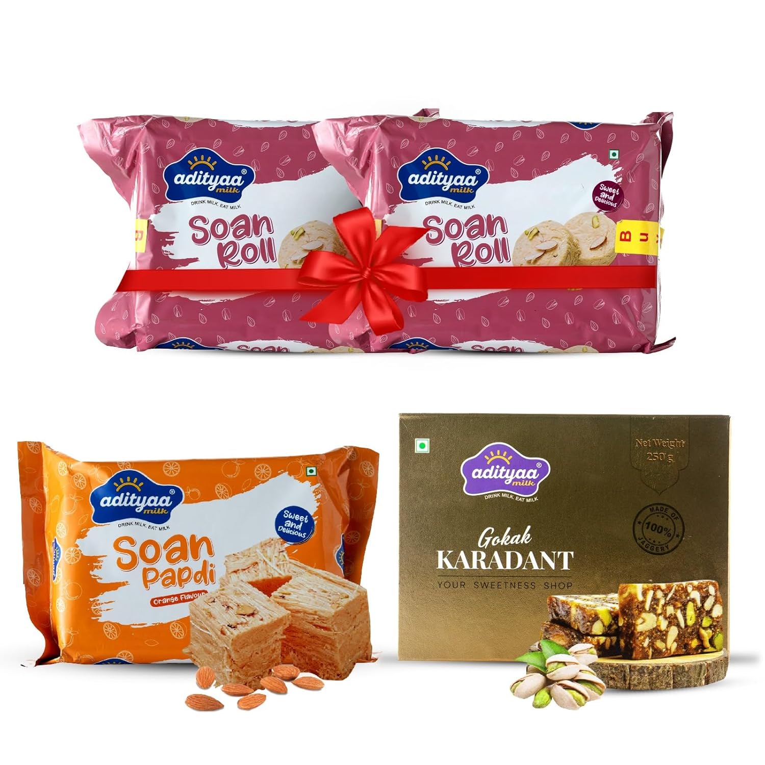 Adityaa milk sweet combos (Pack of 4) (Soan Roll - 160g, Soan Papdi ...