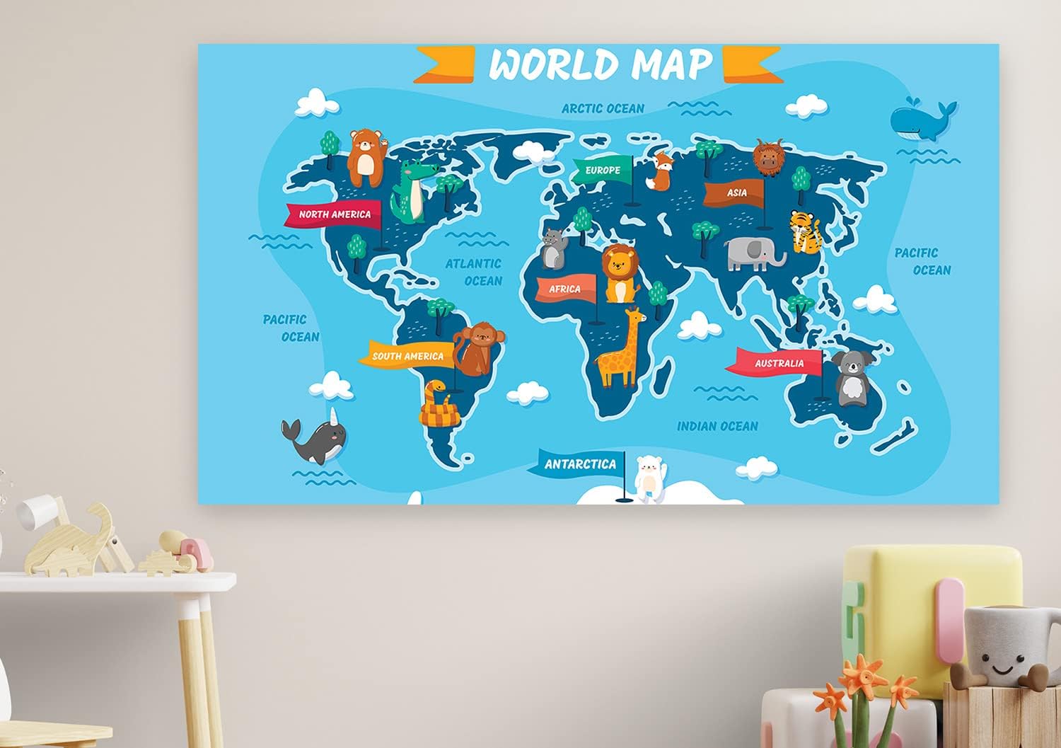 Edenpack World Map Poster for Children Large Illustrated Colourful Wall ...