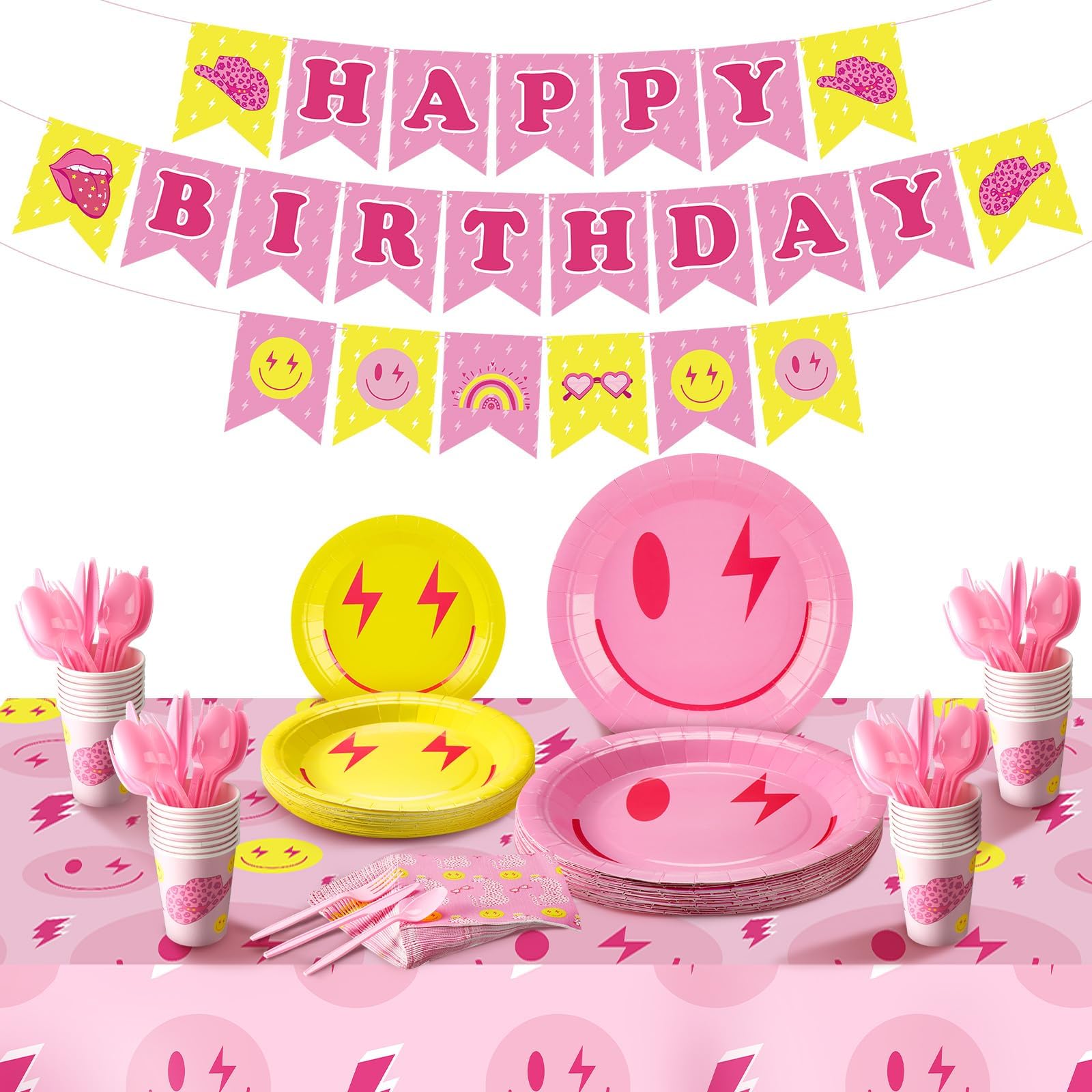 Amazon.com: Dandat 175 Pcs Preppy Birthday Decorations Set Pink Smile ...