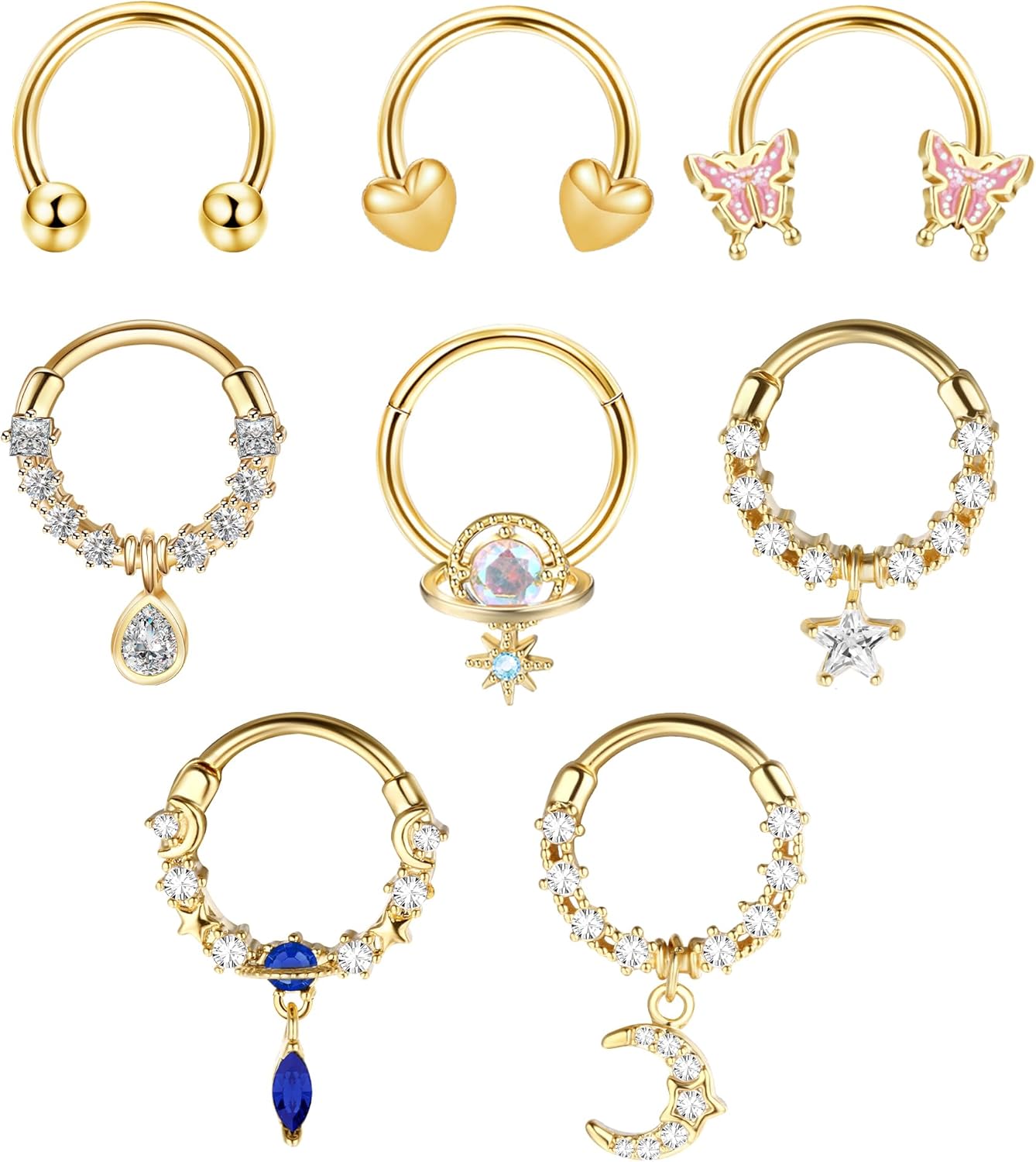 Amazon.com: Dochais 8PCS Septum Rings 16G Septum Jewelry Stainless ...