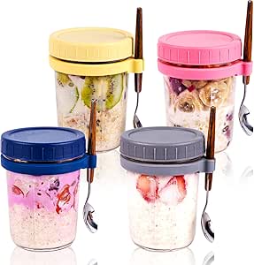Amazon.com: SLLFLY Overnight Oats Containers With Lids And Spoons 16 oz,4 Pack Overnight Oats ...