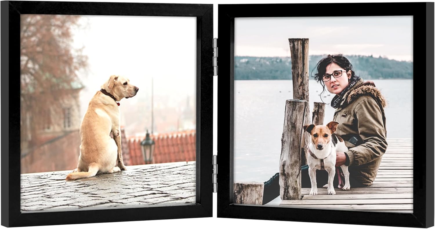 Amazon.com - 5x5 Double Picture Frame Wooden Hinged Photo Frame ...