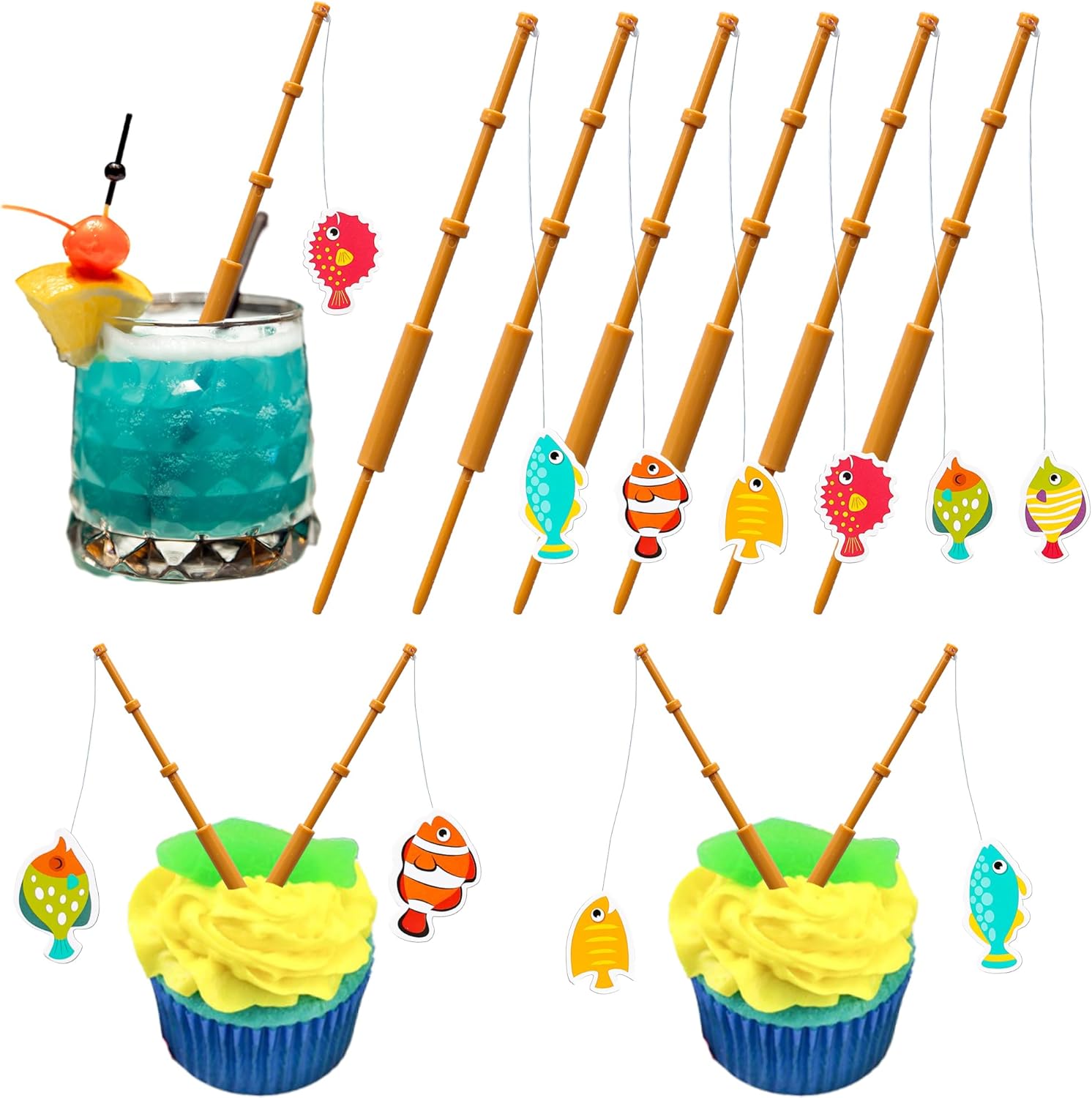 Amazon.com: Ephlyn 6Pcs Mini Fish Pole Decoration Little Fisherman ...