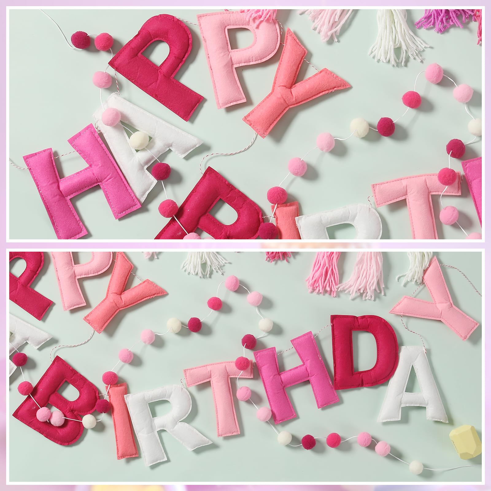Snapklik.com : Pre-Strung Happy Birthday Banner Felt Ball Garland ...