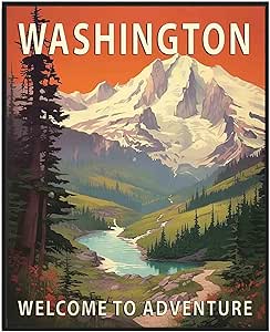 Amazon.com: Washington Poster Art Print, Retro States Landscape Wall ...