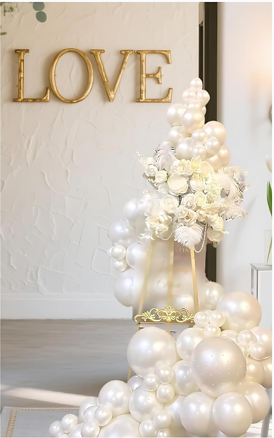 Amazon.com: Double-Stuffed Sandy White Balloons with Pearl Decorations ...