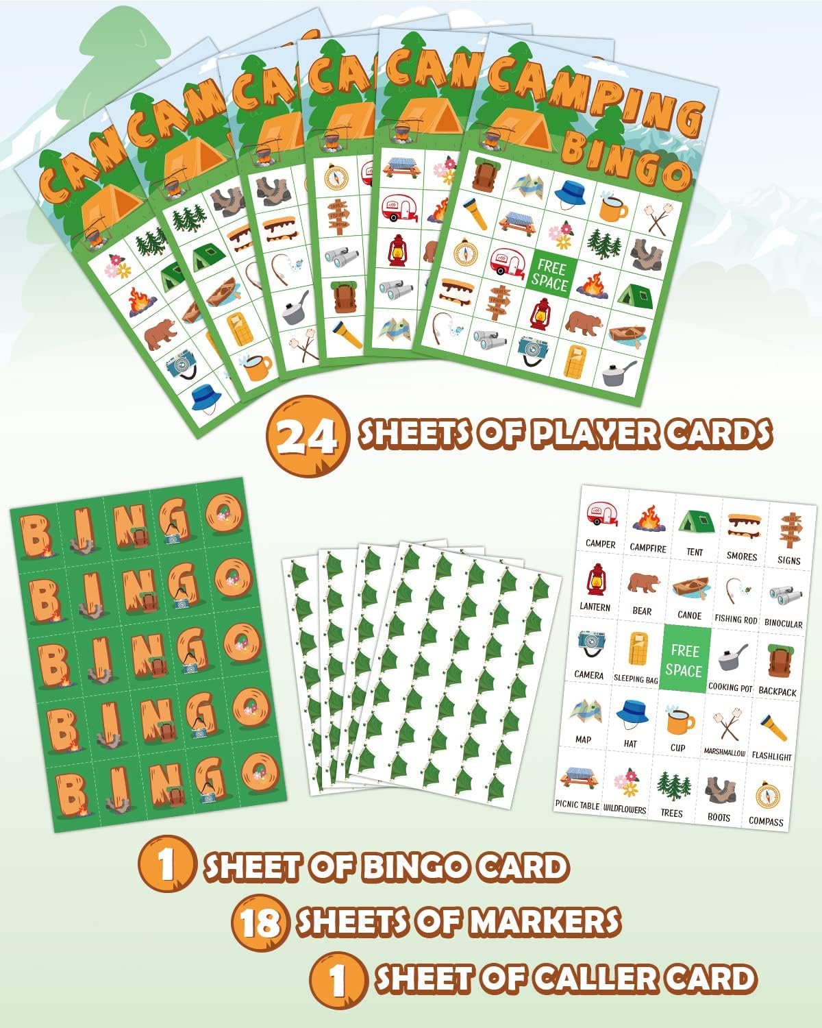 30 Camping Bingo Cards Printable Game, Camping Party Bingo Game🍊 ...