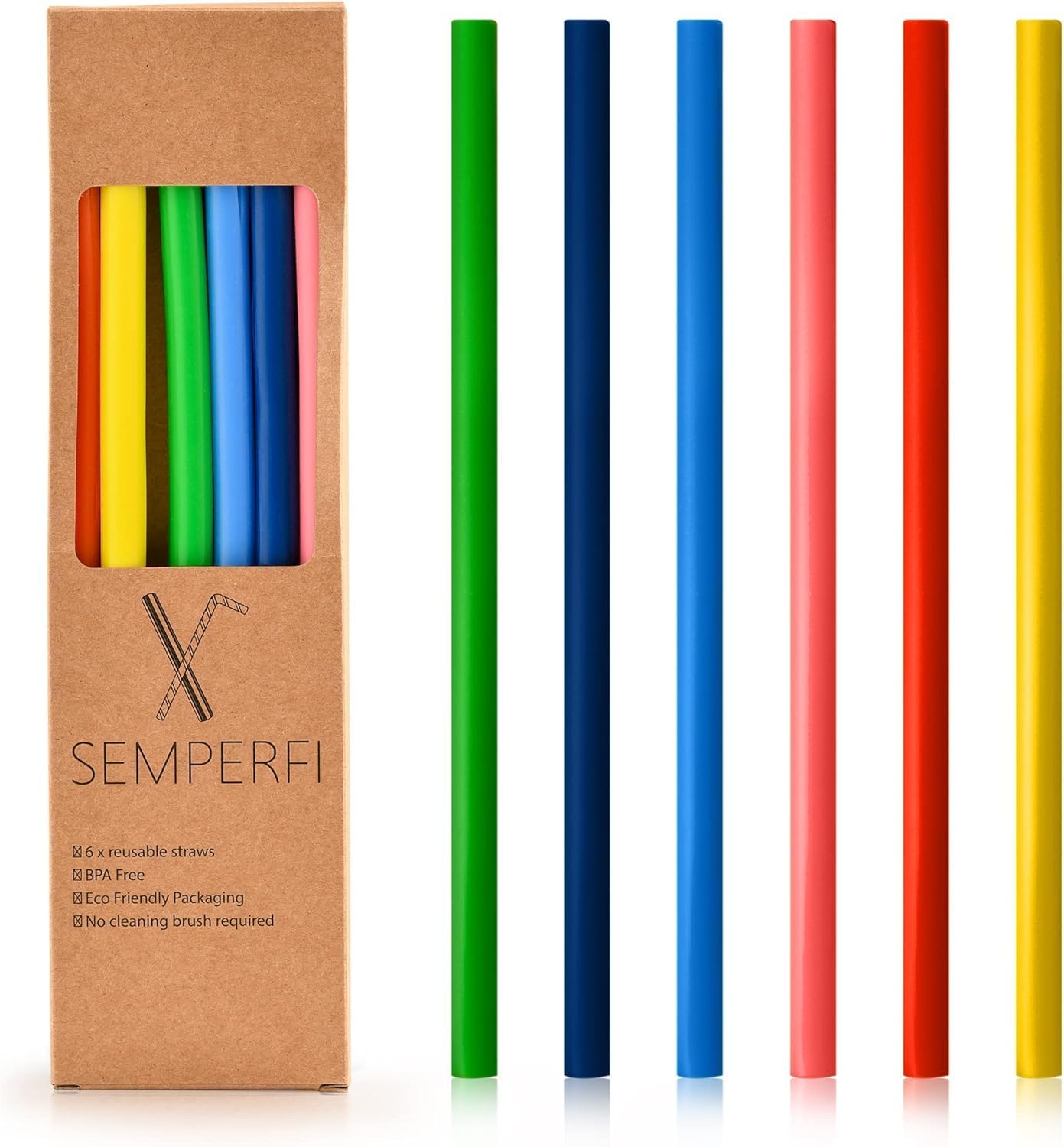 Amazon.com: Semperfi Reusable Straws Set of 6 Silicone Straws No ...